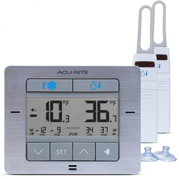 Brushed Stainless Steel Digital Refrigerator and Freezer Thermometer AcuRite